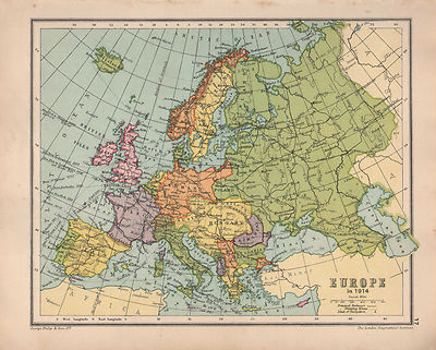 1934 MAP ~ EUROPE ~ BRITISH ISLES SPAIN FRANCE DENMARK ~ SHIPPING ...
