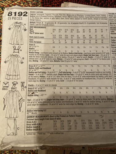 Medieval Dress Sewing Pattern sz 10-14 Wedding Gown Simplicity 8192 ...