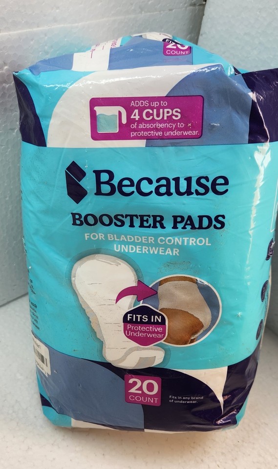 Because Incontinence Pads Men & Women Pack of 20 Booster Pads Bladder ...