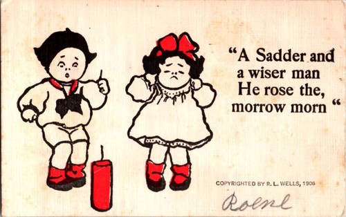 Pre-1907 comic GIRL PLUGS EARS AS BOY LIGHTS FIRECRACKER j/24 BK0658 ...