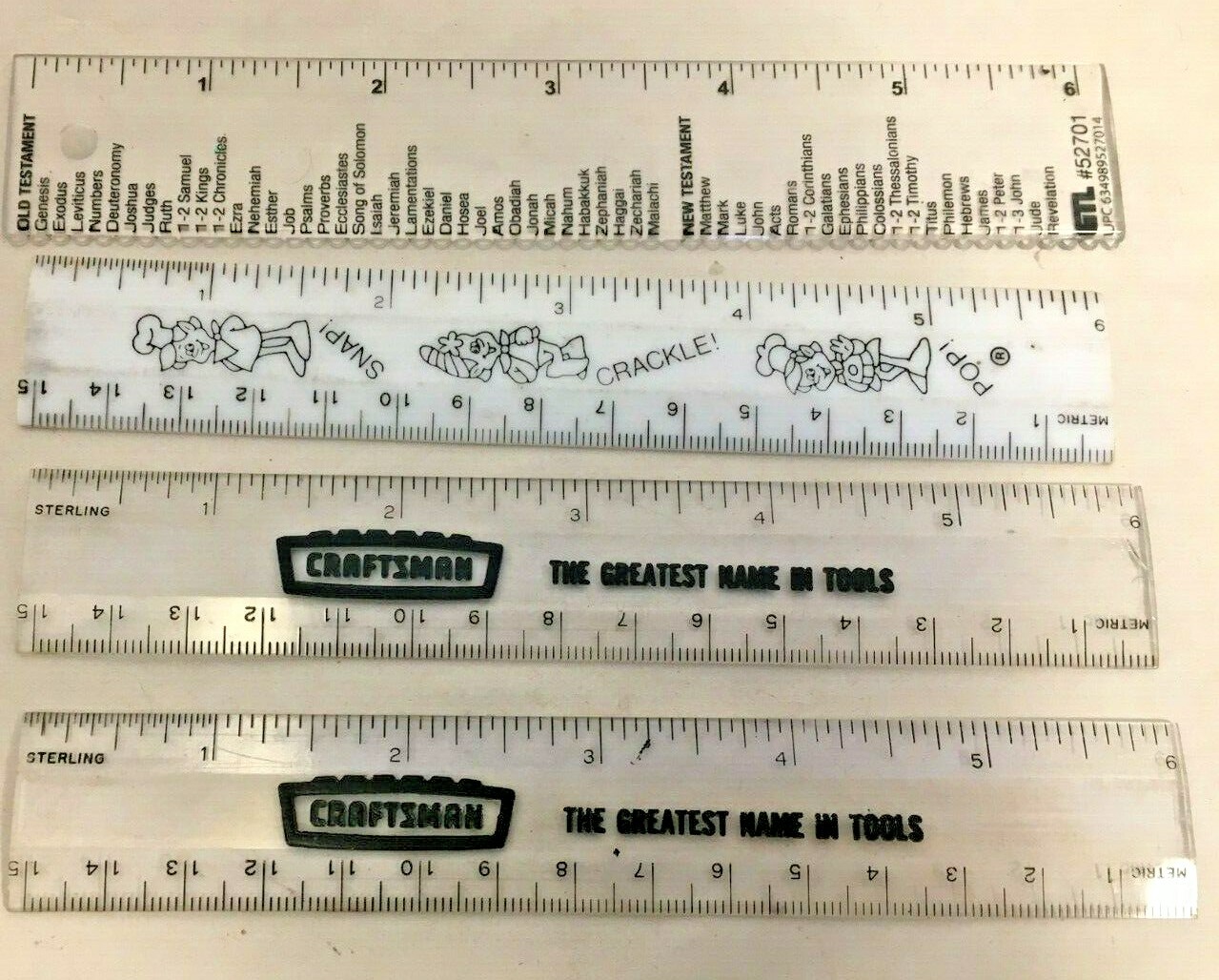 Vintage Plastic Acrylic Rulers Craftsman - Snap Crackle Pop - The Bible ...