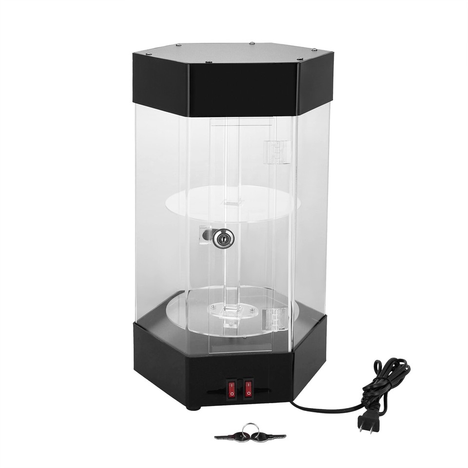 Electric Rotating Acrylic Clear Hexagonal Display Case With 2 LED ...