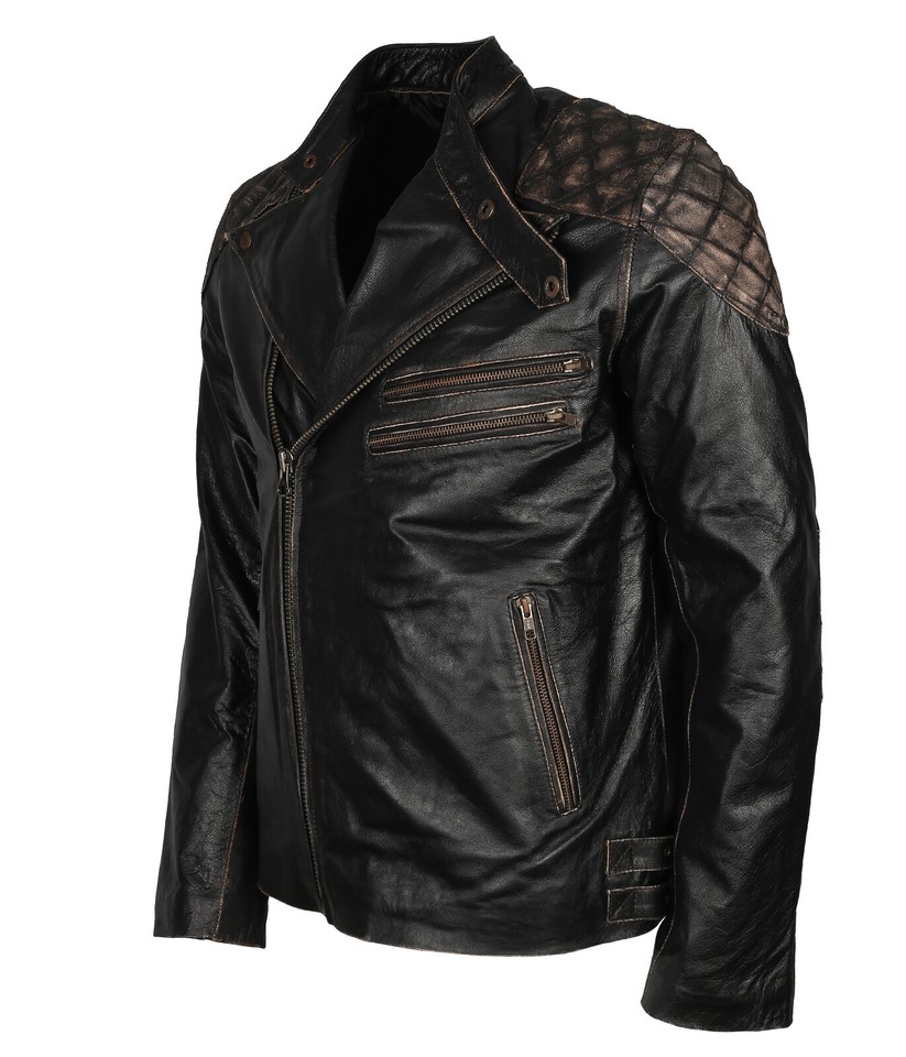 Mens Skull & Bones Motorcycle Jacket in Genuine Cowhide Leather For ...