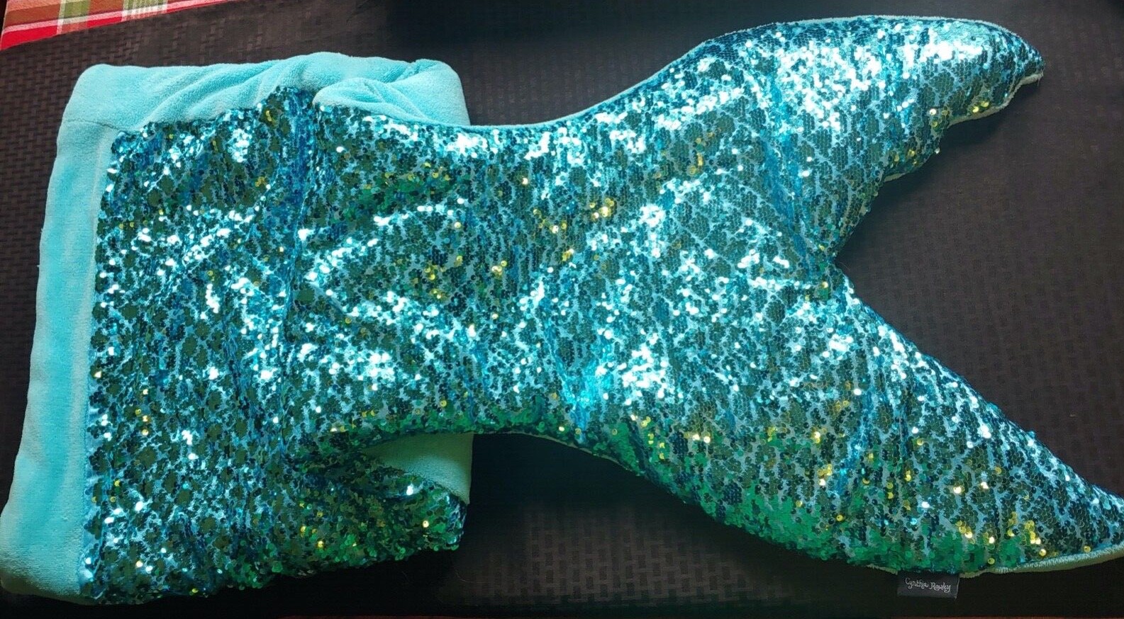 Cynthia Rowley Blue Reversible Sequins Mermaid Tail Plush Snuggly 22" x ...