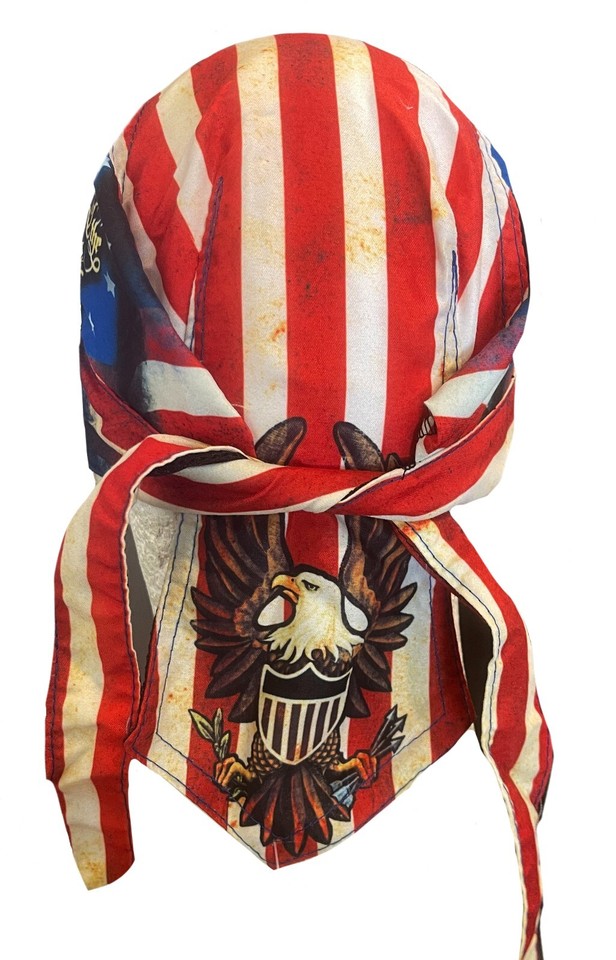 Land of The Free American Flag Skull Durag Cap Biker Bandana Headwrap ...
