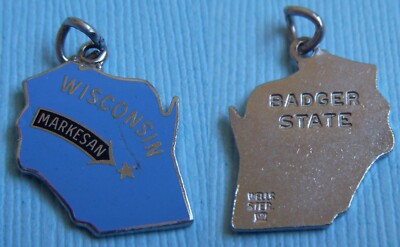 Vintage Wells enamel Markesan Wisconsin state map Badger State sterling ...