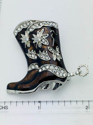 Western Brown Enamel Clear Crystal Boot Pin Brooch New | eBay
