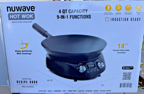 Nuwave Induction Hot Wok with 14" Carbon Steel Wok, Glass Lid & Stand ...
