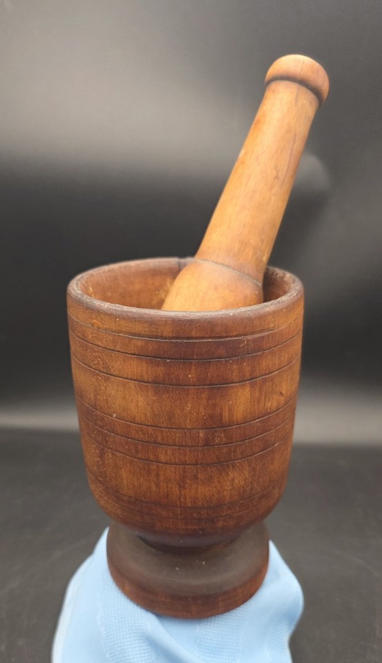 Antique 1800's Mortar & Pestle Wooden Hand Turned Tall with Pestle ...