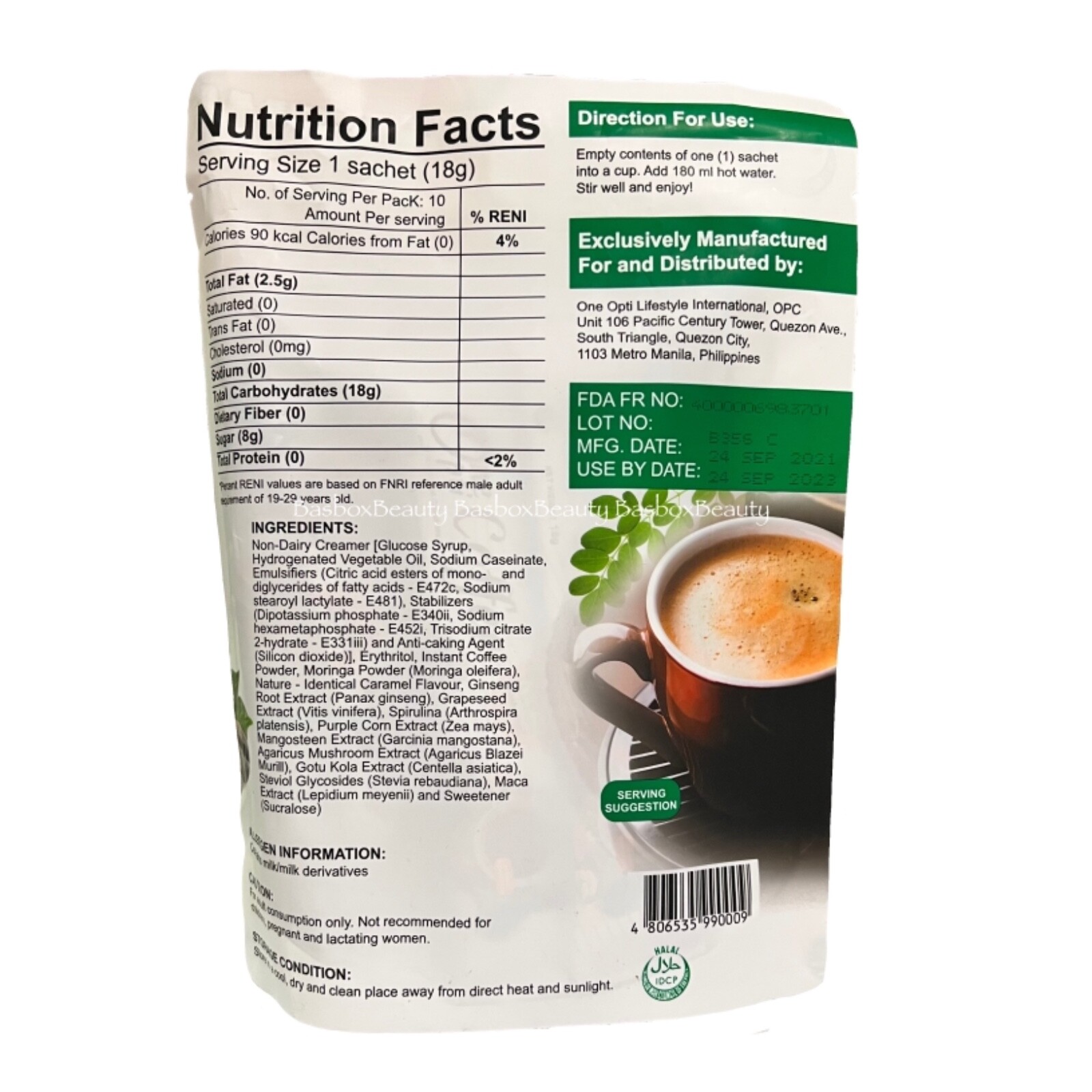 1 Box of 10 Sachets ONE OPTI SUPER COFFEE 12in1 Organic Coffee, Energy ...