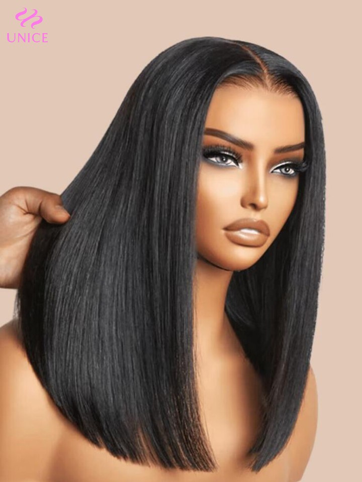UNice Peruvian Straight Bob Wig Pre Cut 7x5 Lace Human Hair Wig ...