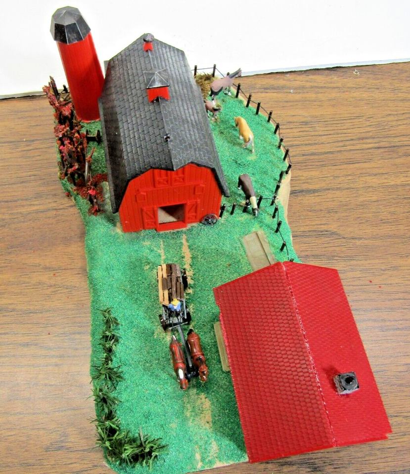 Plasticville ho Barn w/Silo Custom Built Farmstead Scene Horses, House ...