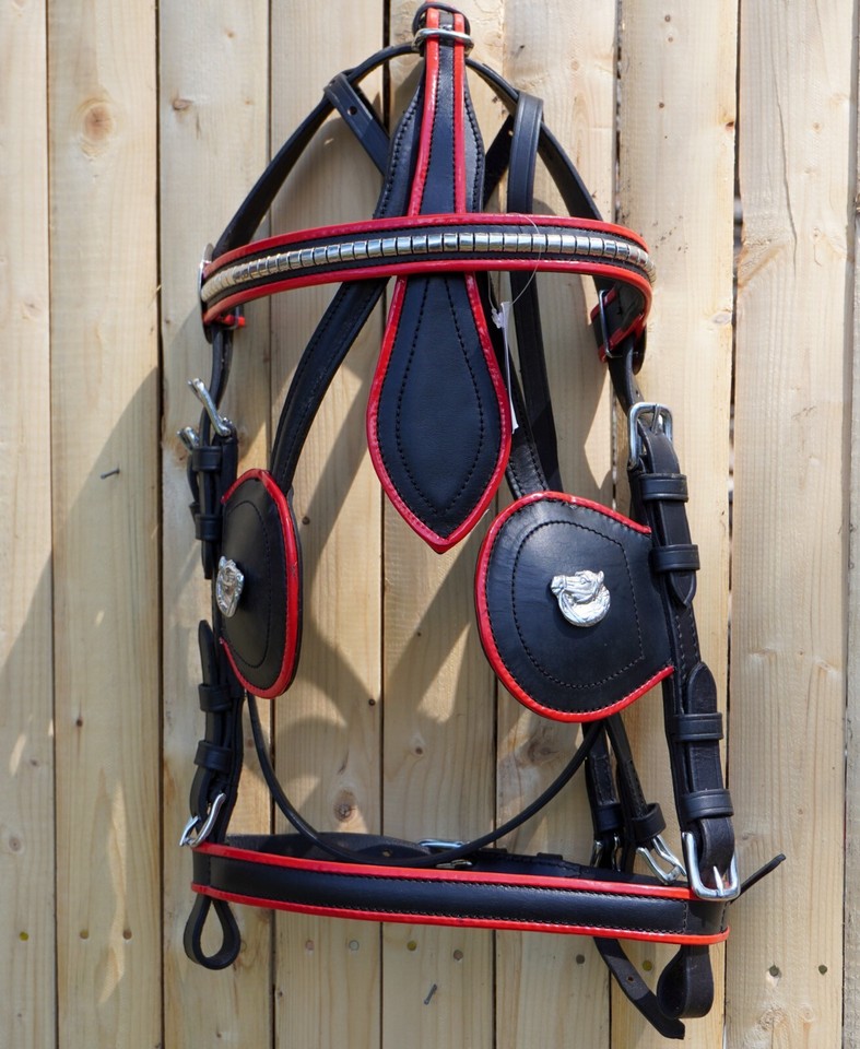 Full Size Leather Horse Driving Harness With Red Trim , Blue Trim ...