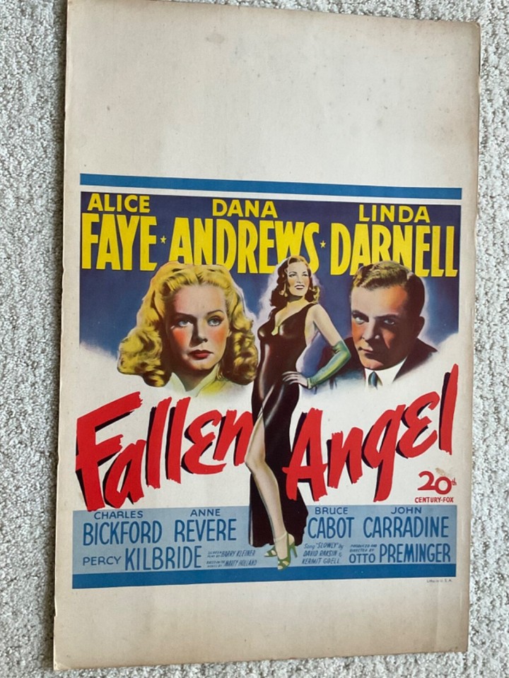 Vintage 1945 Film Noir “Fallen Angel” Movie Poster Window Card Dana ...