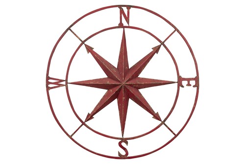 Creative Co-Op Distressed Red Metal Compass Wall Décor 36L" x 2W ...