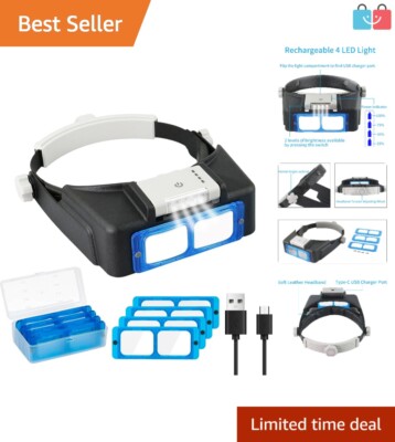 Versatile Headpiece Magnifier with LED for Jewelers, Hobbyists ...