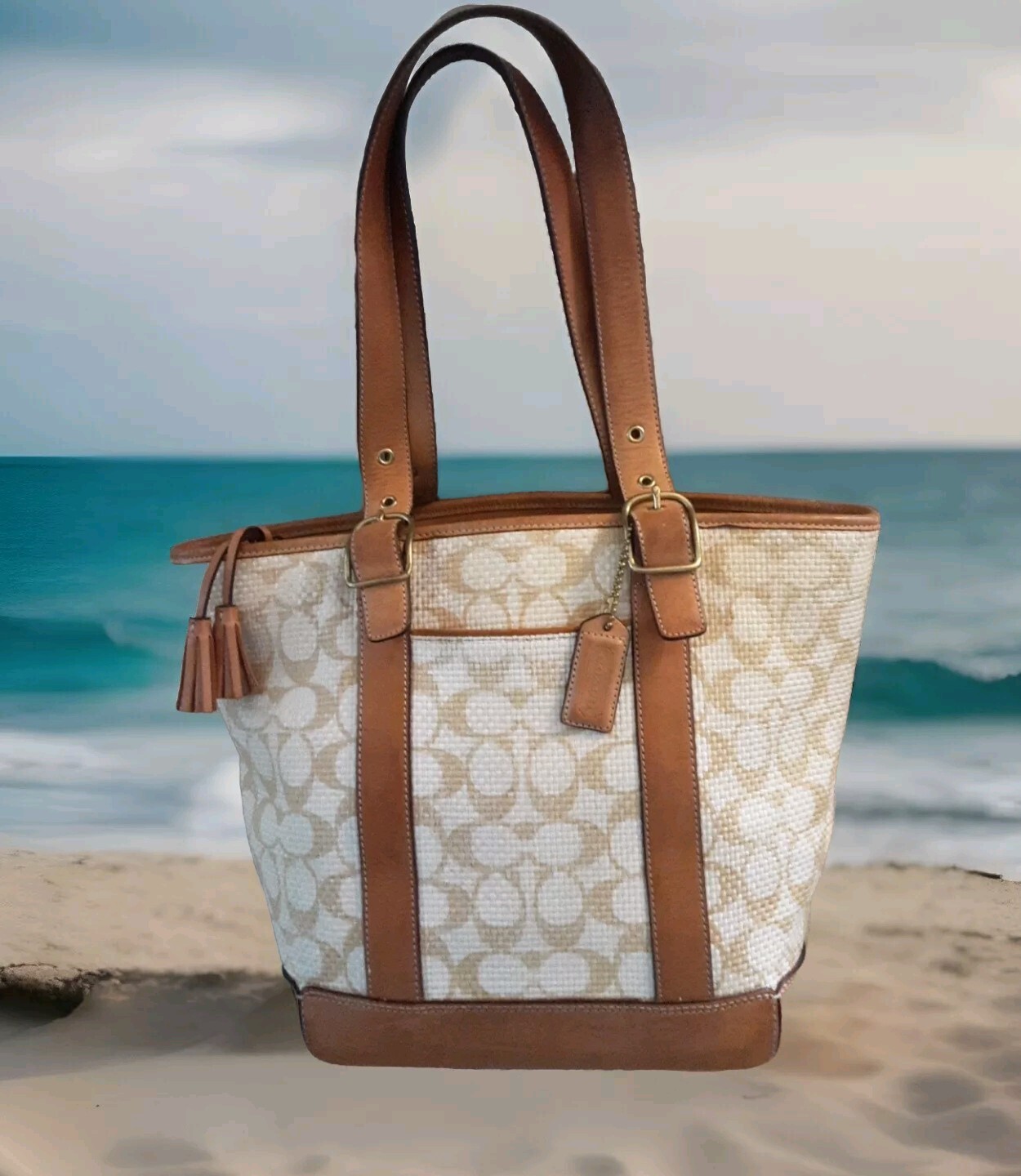 Coach VINTAGE CLASSIC-Rare Signature Woven Straw Buck… - Gem