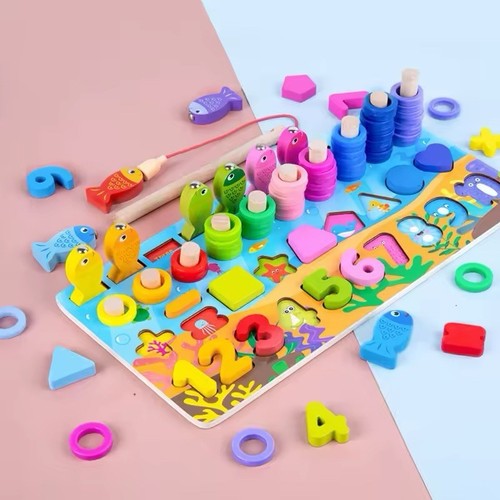 Kids Montessori Math Toys - Educational Wooden Puzzle & Fishing Game ...