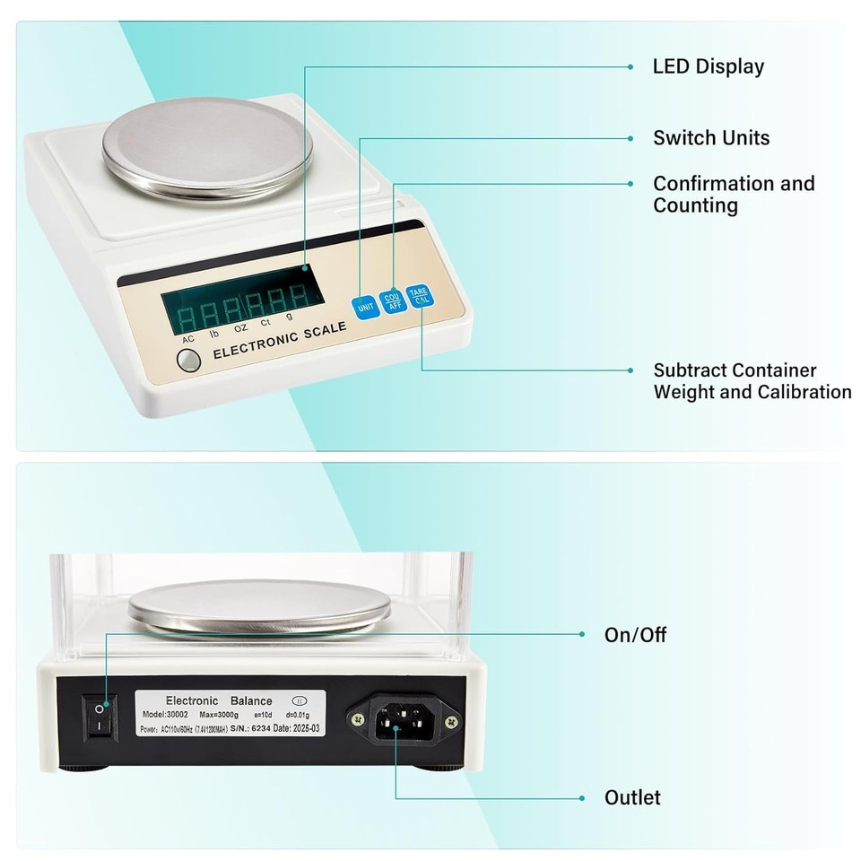 Lab Scale 3000g x 0.01g High Precision Electronic Analytical Balance ...