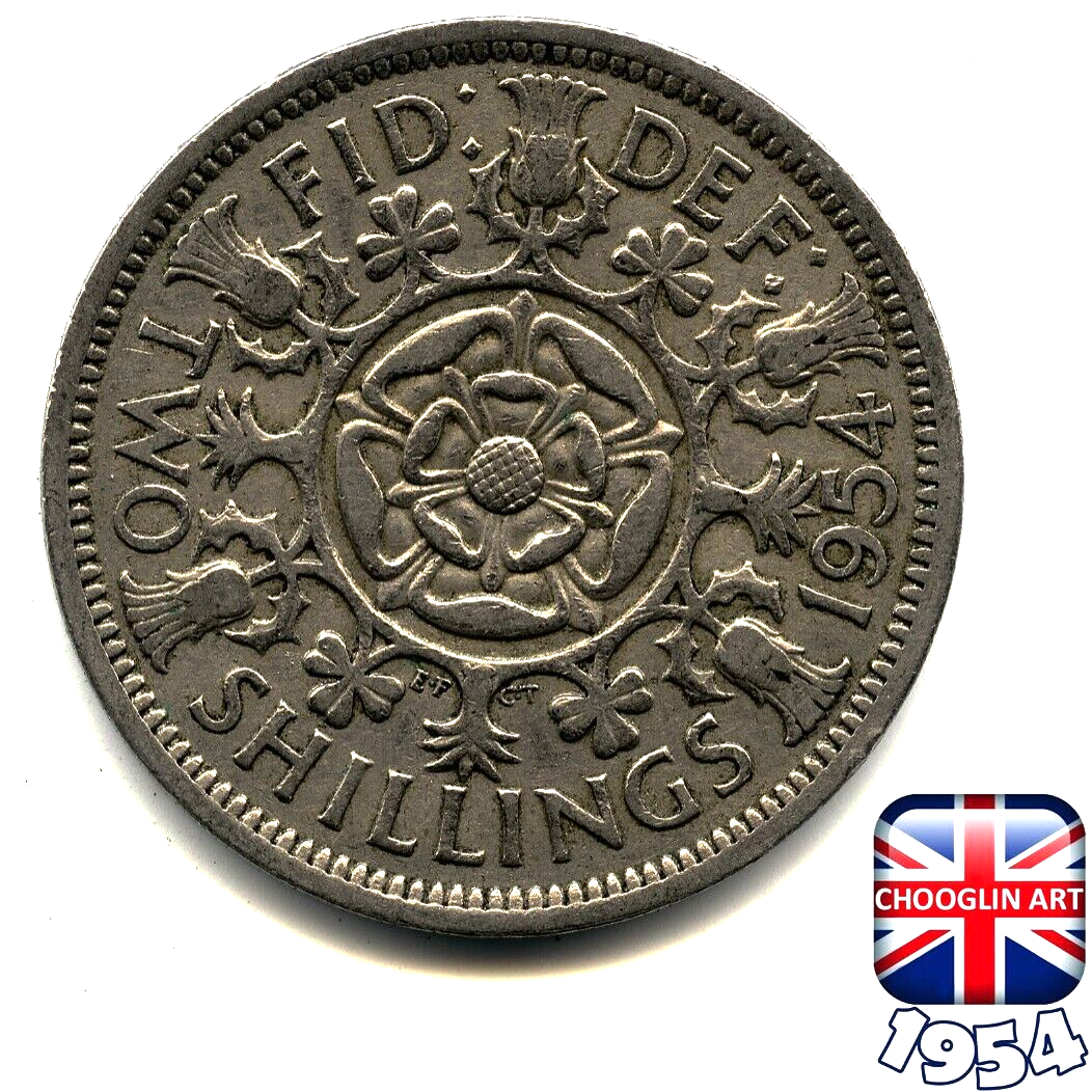 A BRITISH 1954 ELIZABETH II FLORIN - TWO SHILLINGS 2s COIN, 71 Years ...