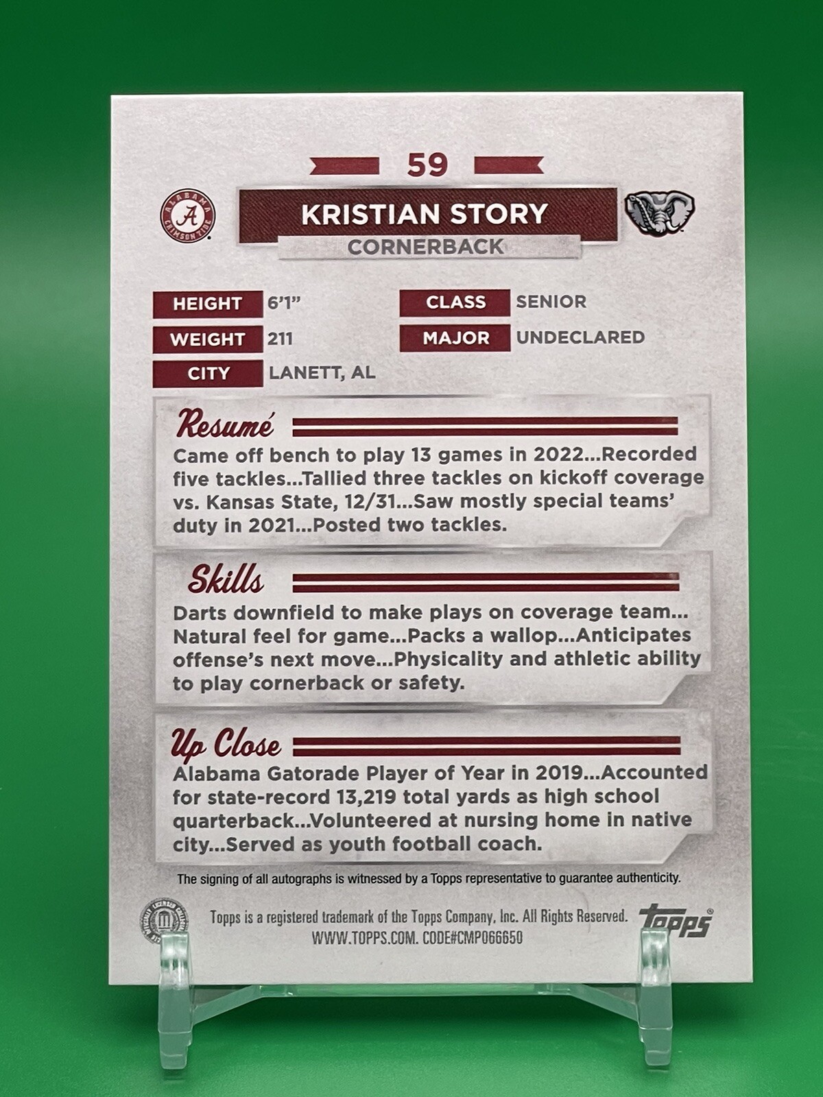🐘 KRISTIAN STORY 2023 Bowman U University Alabama Rainbow Foil Auto 17/ ...