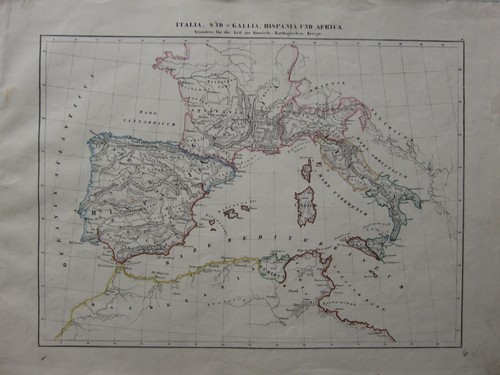1857 ANTIQUE ANCIENT MAP ~ ITALY SPAIN FRANCE AFRICA NUMIDIA CORSICA ...