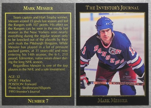 Mark Messier (1) 1993 Investor's Journal Gold #7 | eBay