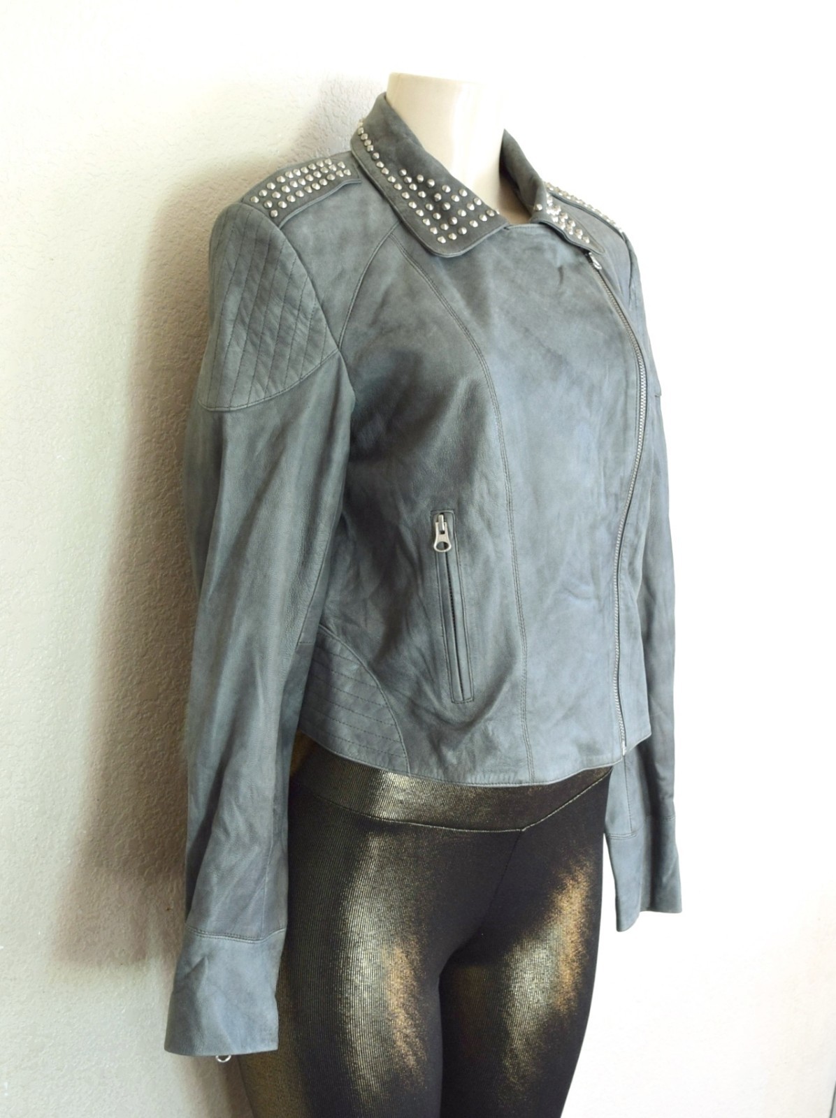 GUESS Women’s Tiesto Studded Leather Jacket – Moss Green sz S | eBay