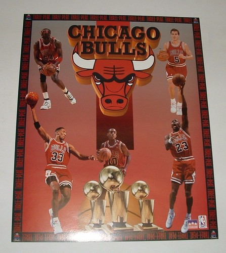 CHICAGO BULLS NBA FINALS THREE-PEAT TEAM POSTER - 16X20 - STARLINE ...