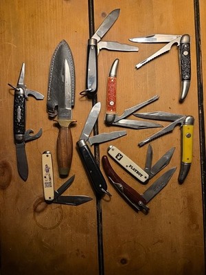 Vintage Knife Lot, 10 Pcs, Okapi Campmaster Provcut Co, Playboy, Elvis ...