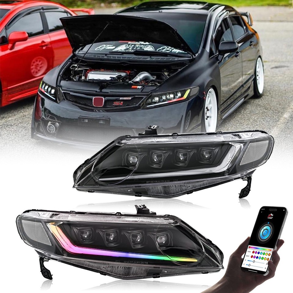 RGB Pair LED DRL Sequential Signal Headlights Lamps For 06-11 Honda ...