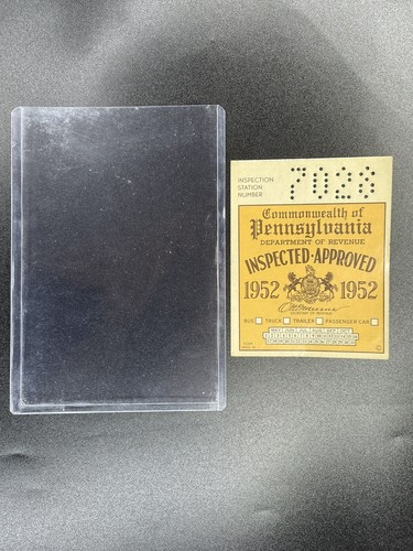 1952 Pennsylvania Inspection Sticker w/ HOLDER Pa Vtg Car Truck ...
