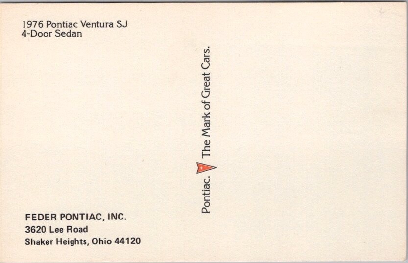 1976 PONTIAC VENTURA Car Advertising Postcard FEDER PONTIAC Shaker ...