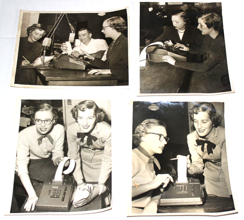 Vintage 50s Photo of Women Men with an Adding Machine Set of 4 CT3 | eBay
