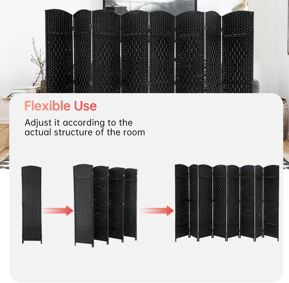 8/6/4 Panel Room Divider Screen Wood Screen Folding Portable Partition ...
