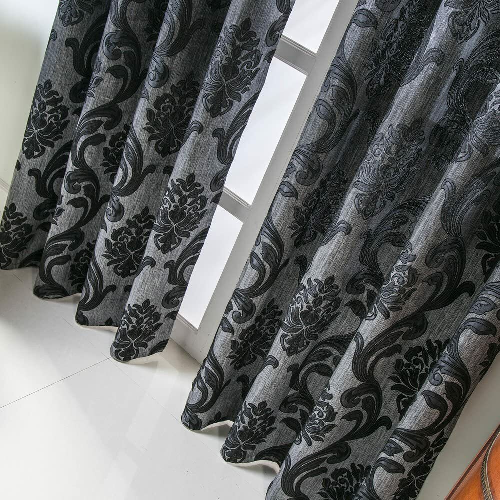 Set 2 Black Damask Elegant Curtains Panels Drapes Pair 84 96 108 in L ...
