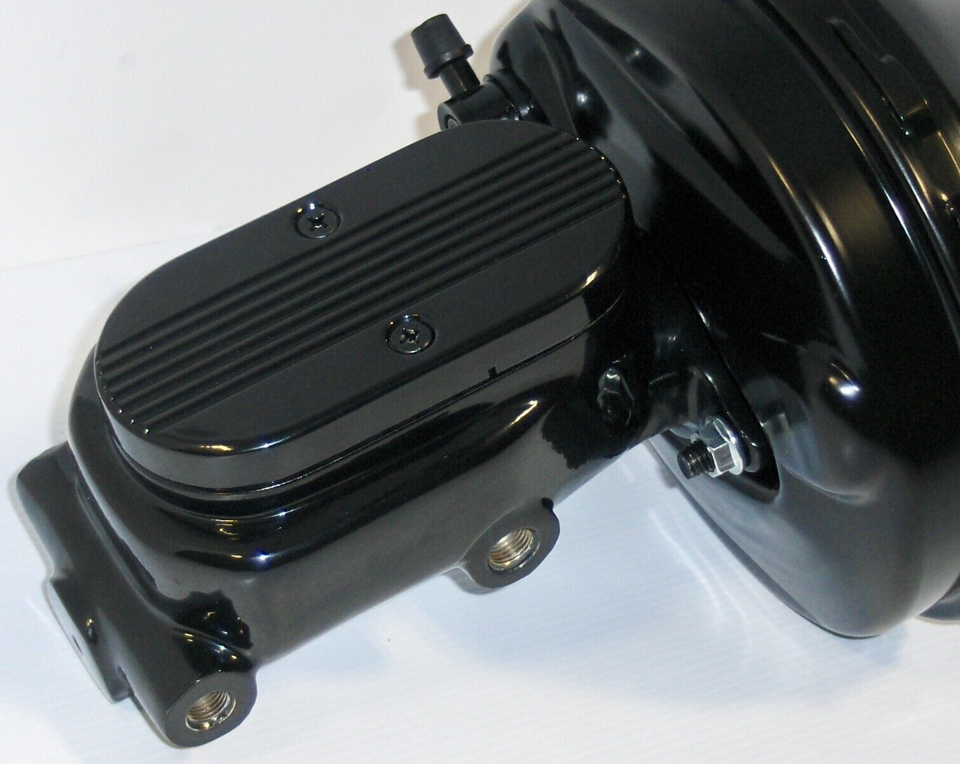 Black Chevelle 9" Power Brake Booster 1" Bore Milled Flat Top Master ...