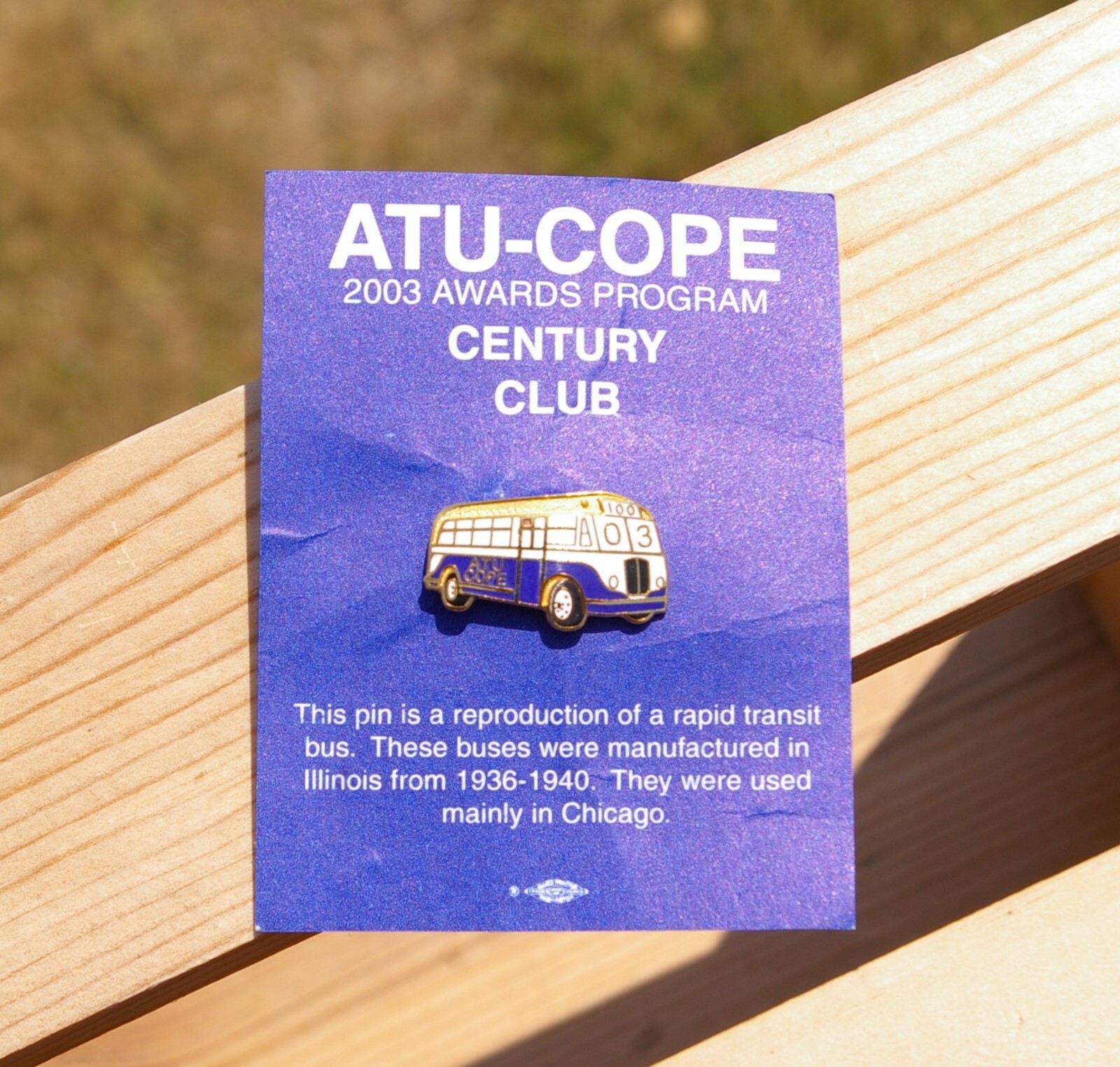Bus ATU-COPE 2003 Awards Program 3/4" Gold Tone Metal & Enamel Lapel ...