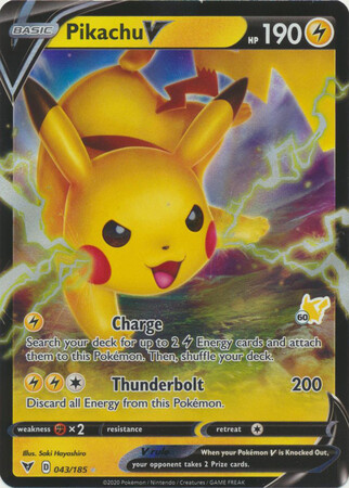 PIKACHU V 043/185 VIVID VOLTAGE POKEMON PROMO (BATTLE ACADEMY STAMPED ...