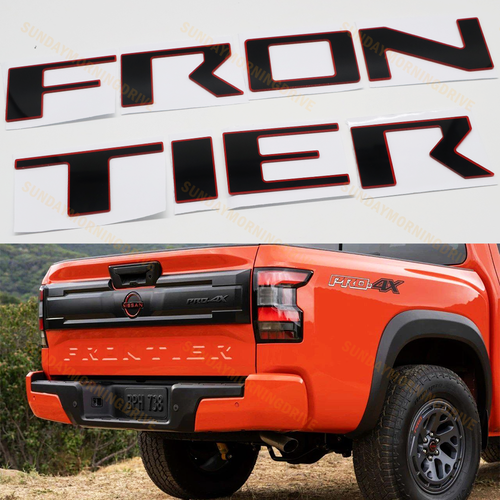 Tailgate Raised Letters for NISSAN FRONTIER 2022 2023 2024 Red Outline ...