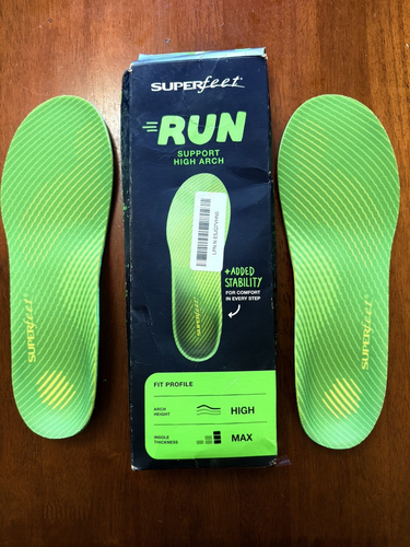 Superfeet Run Size E Support High Arch Green Insoles M 9.5-11 / W 10.5 ...