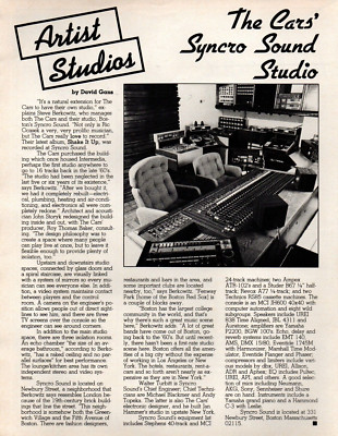 vtg THE CARS SYNCRO SOUND RECORDING STUDIO MAGAZINE PRINT AD Ric Ocasek Pinup | eBay