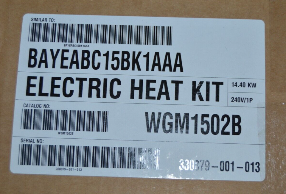 TRANE® BAYEABC15BK1AAA ELECTRIC HEAT KIT 240V. 1PH. 14.40KW, WGM1502B ...