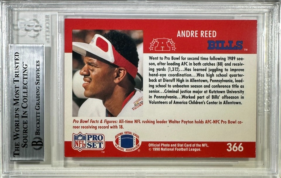 Andre Reed auto inscribed NFL Pro Set 1990 #366 Buffalo Bills BAS Encap ...