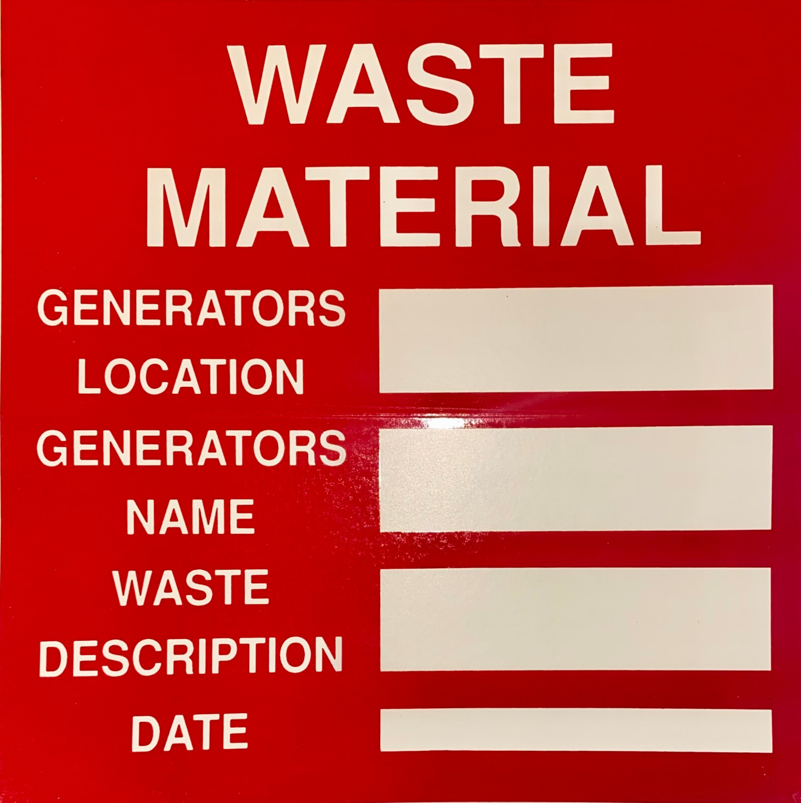 WASTE MATERIAL 9" x 9" Tag Safety Universal Hazardous STICKER Red ...
