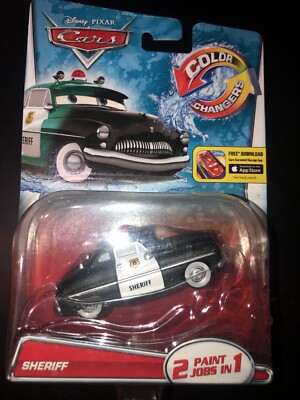 DISNEY PIXAR CARS COLOR CHANGERS SHERIFF GREEN BLACK 2015. | eBay