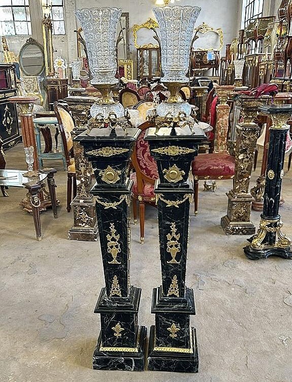 Pedestals Black and Bronze Marble Rococo Style Columns Furniture *2 ...