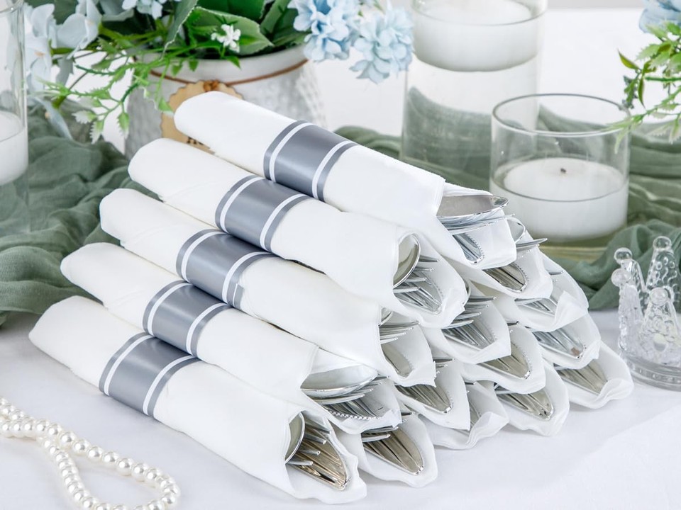 400PCS Wrapped Silver Plastic Silverware Sets - Heavy Duty Plastic ...