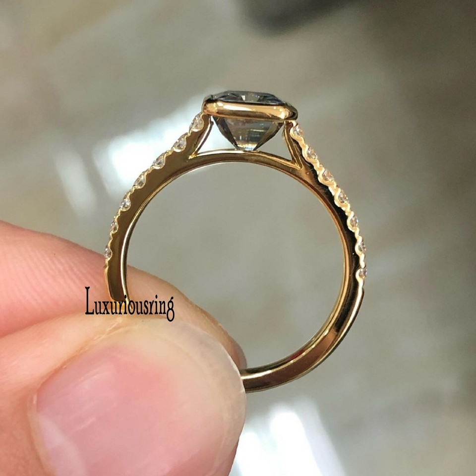 1.80Ct Gray Radiant Cut Moissanite Vintage Engagement Ring 10k Solid ...