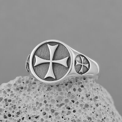 Solid 925 Sterling Silver Men's Iron Cross Signet Ring/Biker Gothic ...